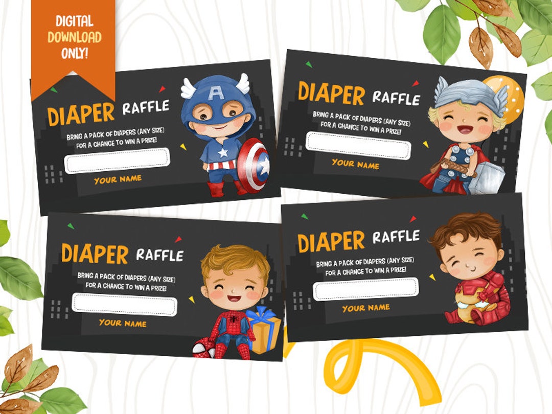 Superhero Baby Shower Diaper Raffle Tickets, INSTANT DOWNLOAD, Cute ...