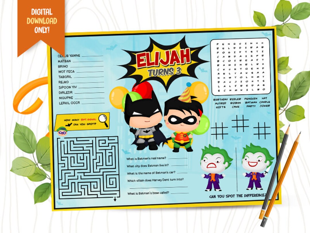 Superheroes Activity Sheet, Cute Superhero Printable Placemat, Kids ...