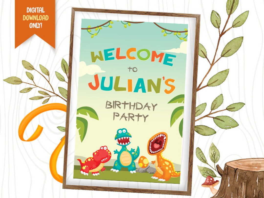 Dino Digital Welcome Sign Board, Dinosaur Birthday Sign Board, Dino ...
