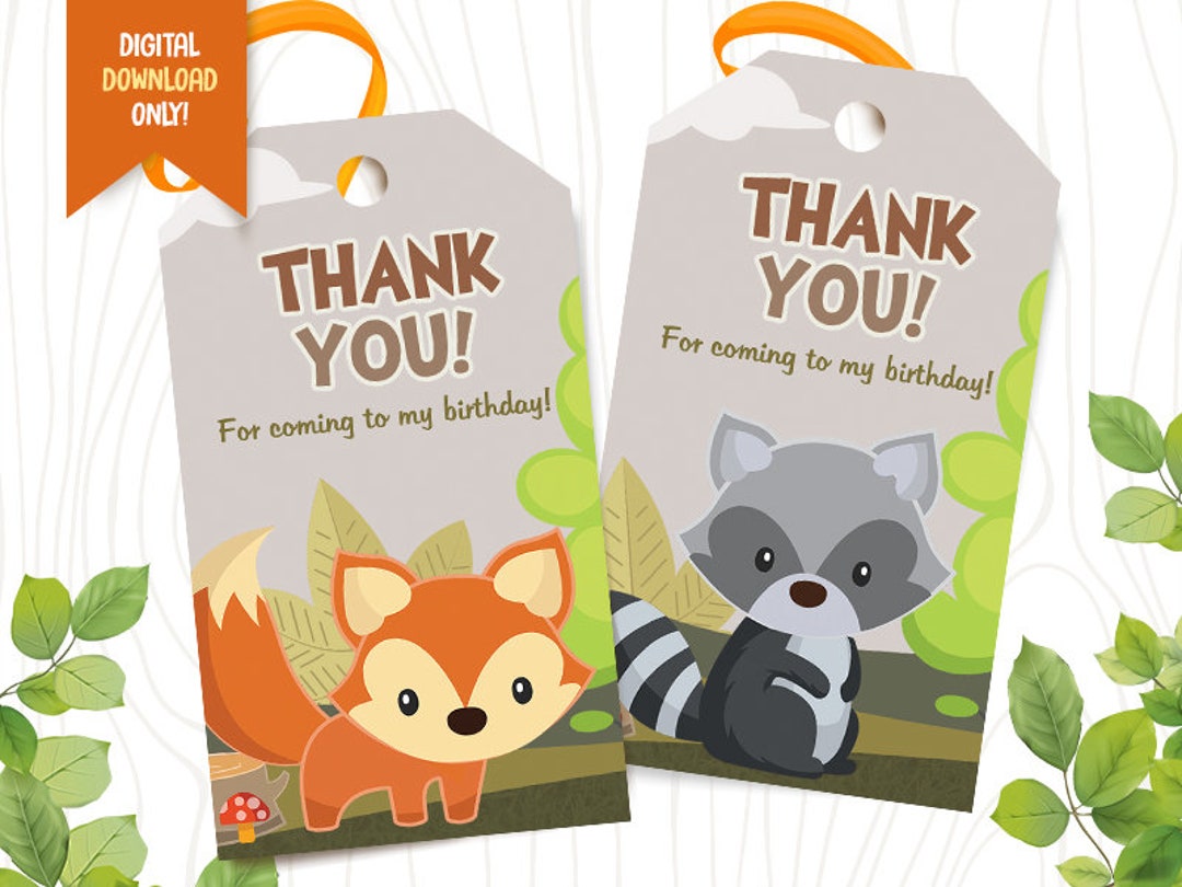Woodland Thank You Tags, INSTANT DOWNLOAD, Forest Animals Favor Tags ...