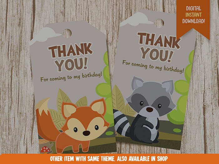 Woodland Digital Thank You Card Forest Animal Birthday - Etsy