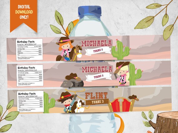 Cowgirl Digital Water Bottle Labels Cute Cowgirls Printable | Etsy