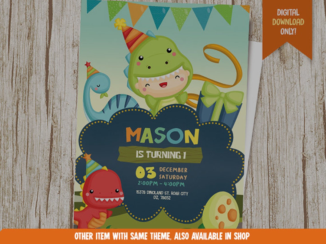 Dino Digital Thank You Card Dino Favor Card Dinosaur Party - Etsy