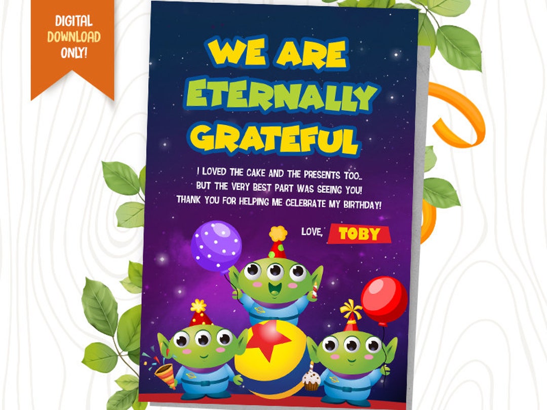 Aliens Digital Thank You Card, Alien Birthday Favor Card, Cute Aliens ...