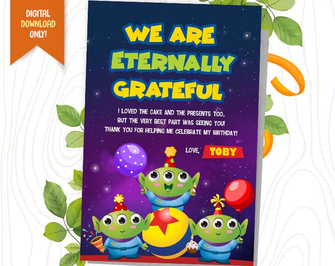 Aliens Digital Thank You Card, Alien Birthday Favor Card, Cute Aliens ...