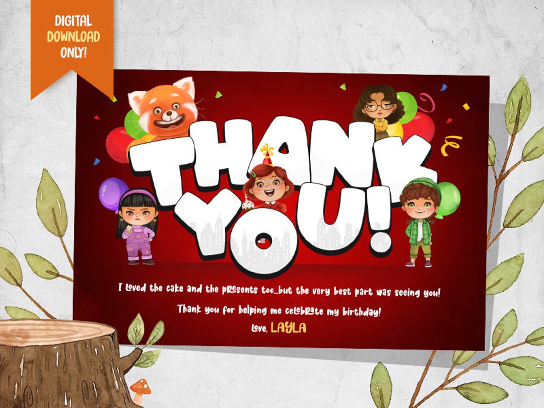 Red Panda Digital Thank You Card, Friends Birthday Party Favor, Cute ...
