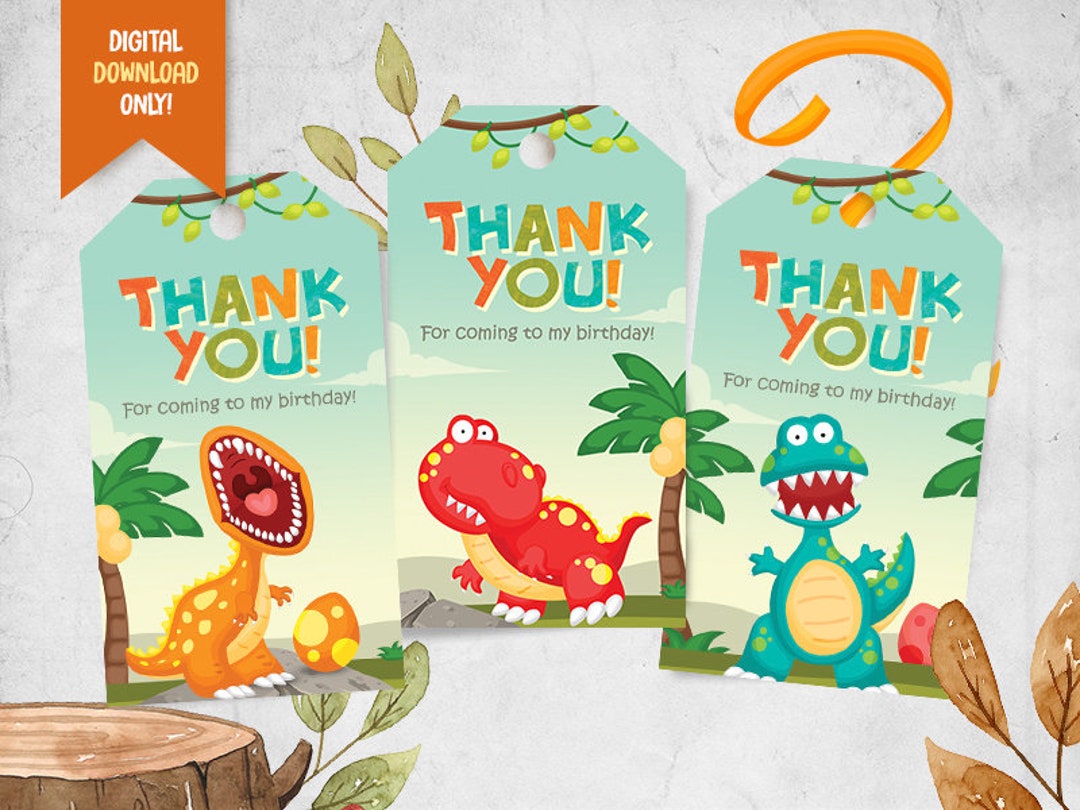 Dino Thank You Tags, INSTANT DOWNLOAD, Dinosaur Favor Tags, Trex ...