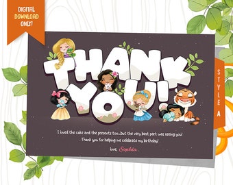 Disney Princess Thank You Card Chalkboard Princess Thanks Disney ...