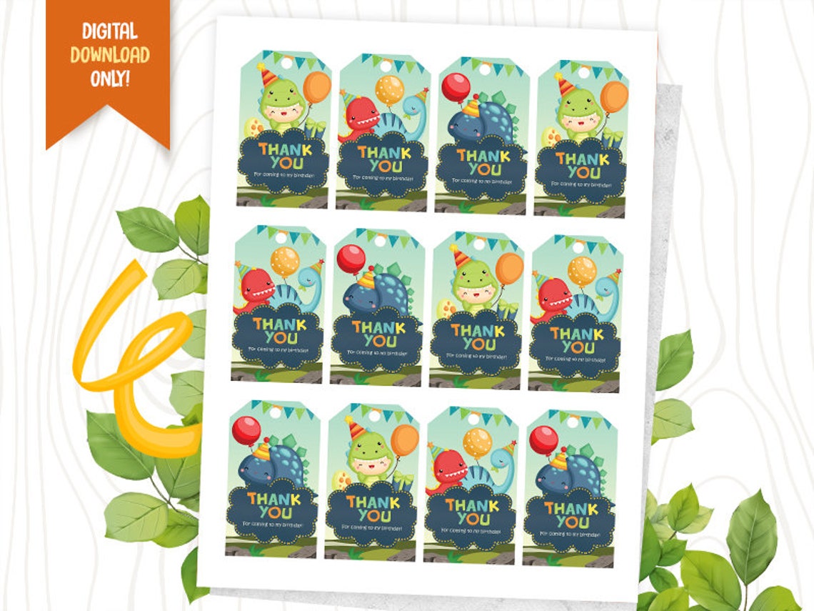 Dino Thank You Tags INSTANT DOWNLOAD Dinosaur Favor Tags - Etsy