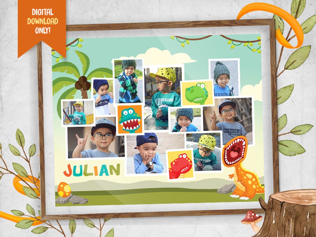 Dino Digital Birthday Collage, Dinosaur Photo Collage, Trex ...
