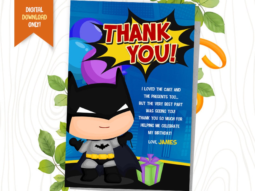 Superhero Digital Thank You Card, Superheroes Party Favor, Cute Hero ...