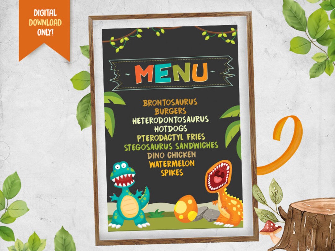 Dino Menu Chalkboard, Dino Birthday Chalk Sign, Dinosaur Menu Chalk ...