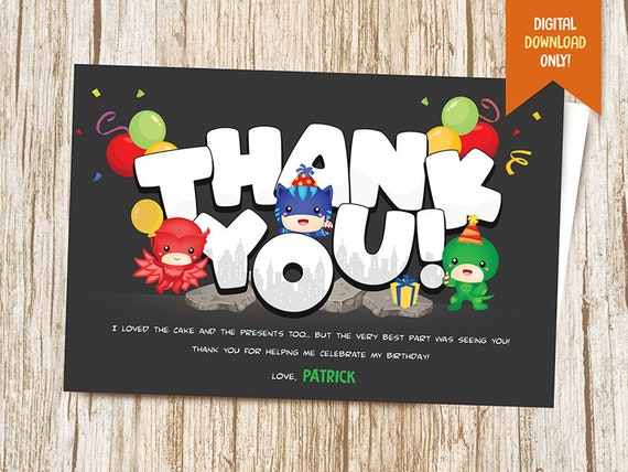 Kid Superhero Digital Thank You Card Superheroes Birthday | Etsy