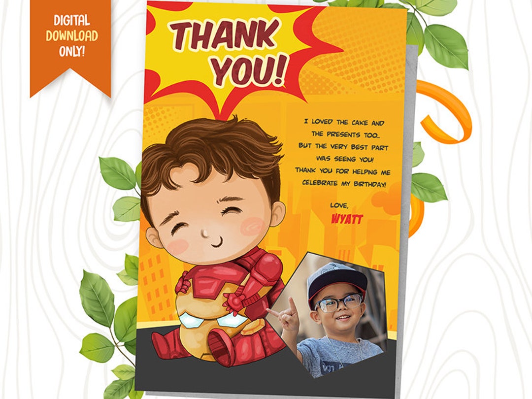 Superhero Digital Thank You Card, Superheroes Favor Card, Cute Hero ...