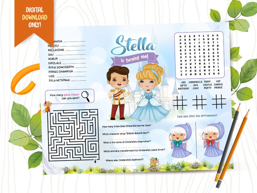 Princess Activity Sheet, Cute Princess Printable Placemat, Kids ...