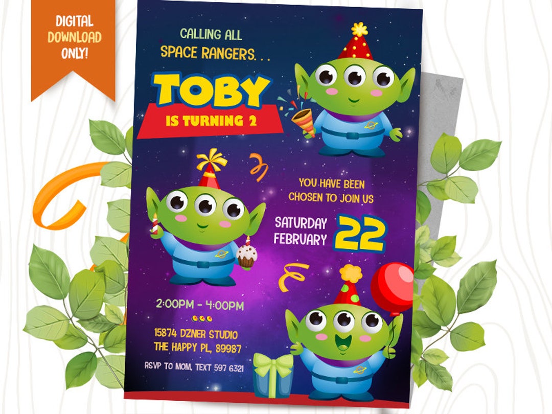 Aliens Invitation + FREE Thank You Card, Cute Alien Digital Birthday ...