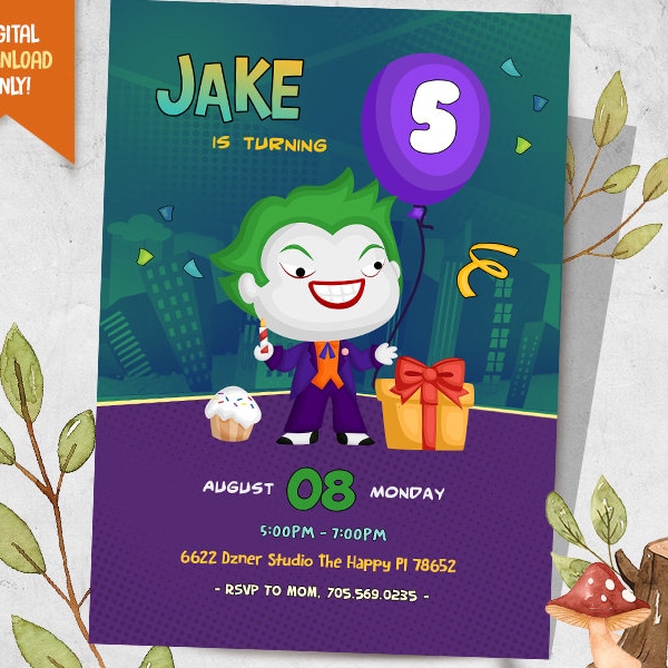 Joker Invitation Birthday Party Invitations - Etsy
