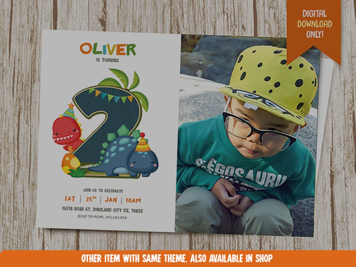 Dino Digital Thank You Card Dino Favor Card Dinosaur Party - Etsy