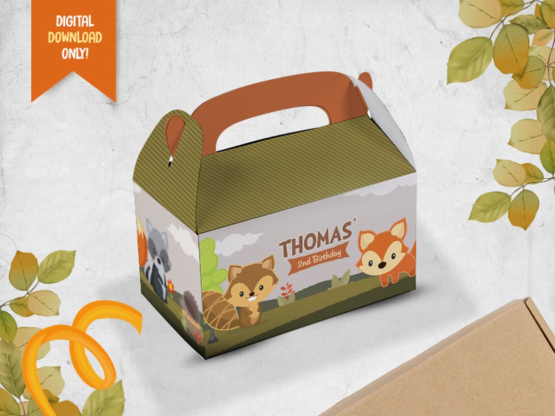 Woodland Small DIY Goodie Box, Forest Animals Treat Box, Jungle Favor ...