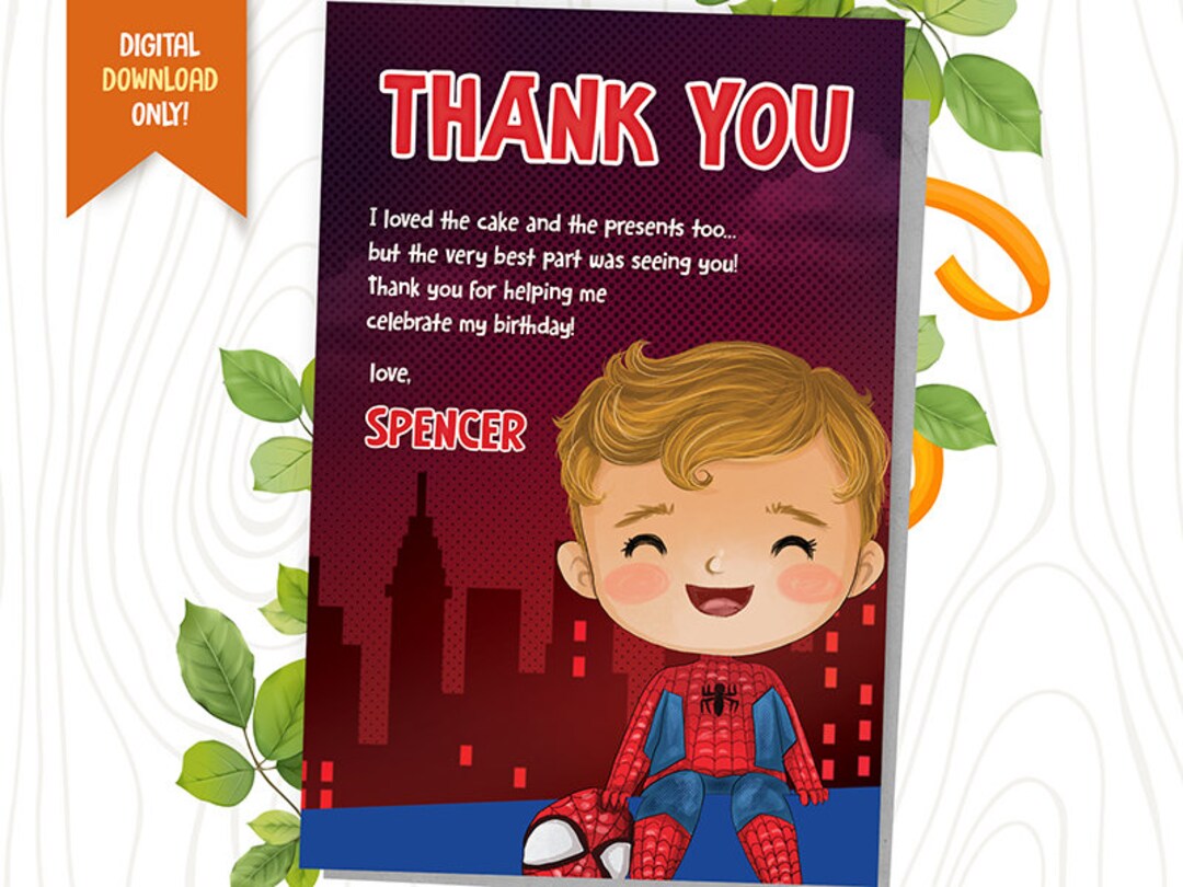 Superhero Digital Thank You Card, Superheroes Favor Card, Cute Hero ...