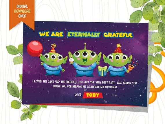 Aliens Digital Thank You Card Alien Birthday Favor Card Cute - Etsy