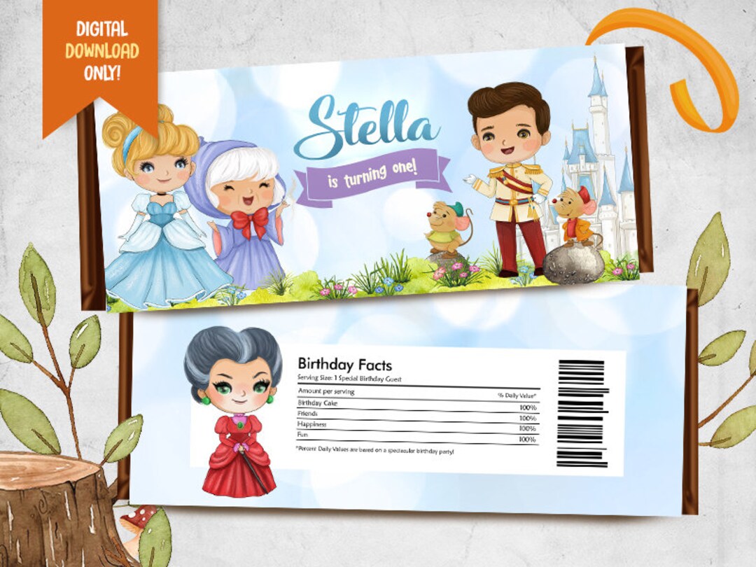 Princess Chocolate Bar Wrapper, Princess Candy Wrapper, Fairy Birthday ...