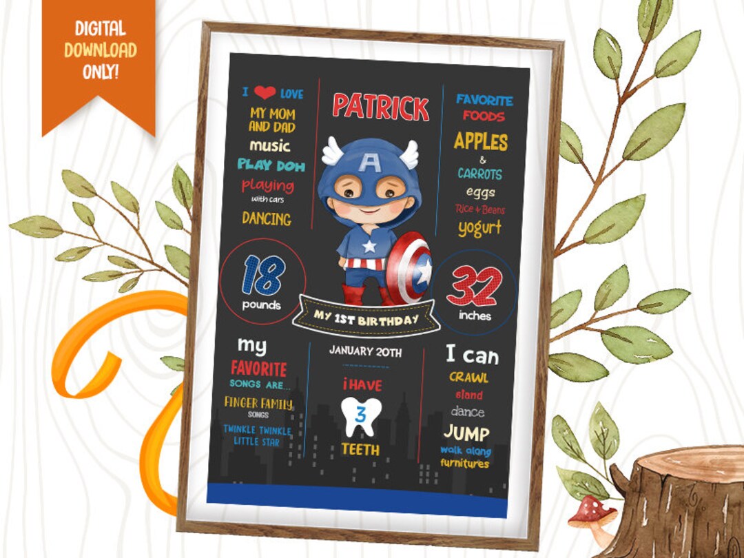 Superhero Digital Chalkboard, Superhero Birthday Chalkboard, Baby Hero ...