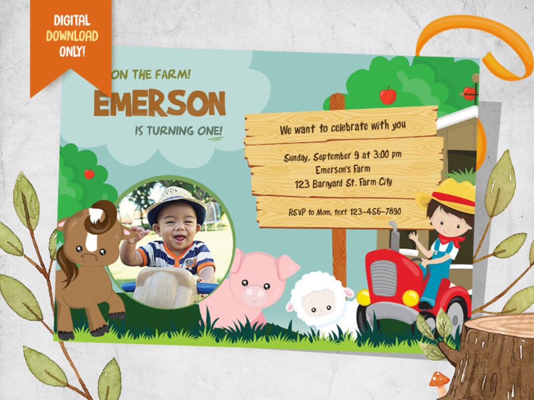 Farm Digital Invitation + FREE Thank You Card, Farm Birthday Invite ...