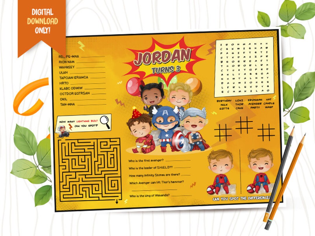 Superheroes Activity Sheet, Cute Superhero Printable Placemat, Kids ...