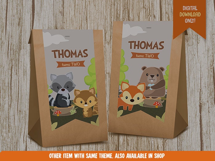 Woodland Digital Thank You Card Forest Animal Birthday - Etsy