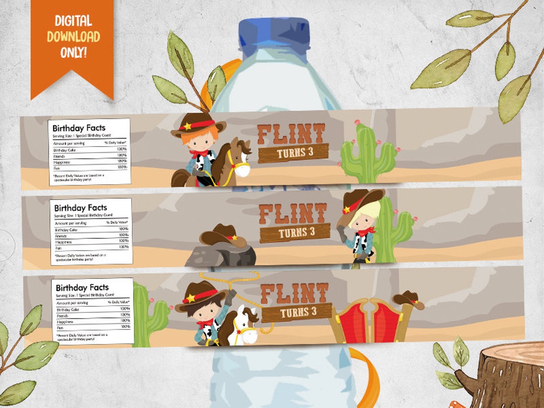 Cowboy Digital Water Bottle Labels, Cute Cowboys Printable Bottle ...