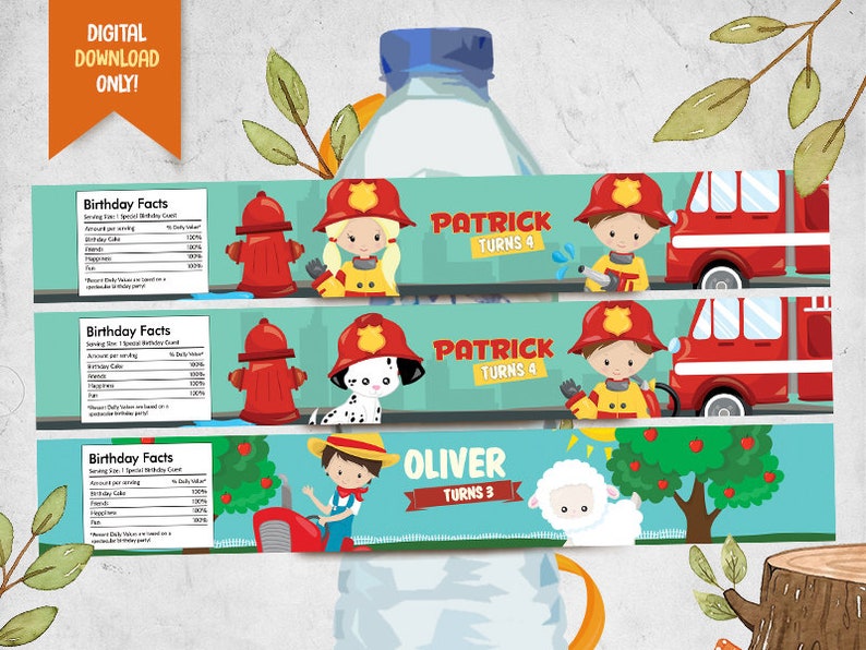 Firefighter Digital Water Bottle Labels Fire Rescue Printable - Etsy
