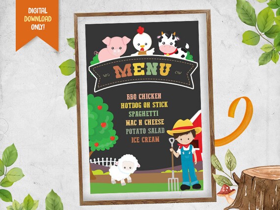 Farm Menu Chalkboard Farm Kids Birthday Chalk Sign Ranch | Etsy