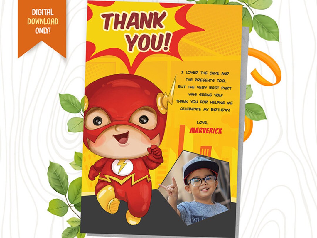 Superhero Digital Thank You Card, Superheroes Party Favor, Cute Hero ...
