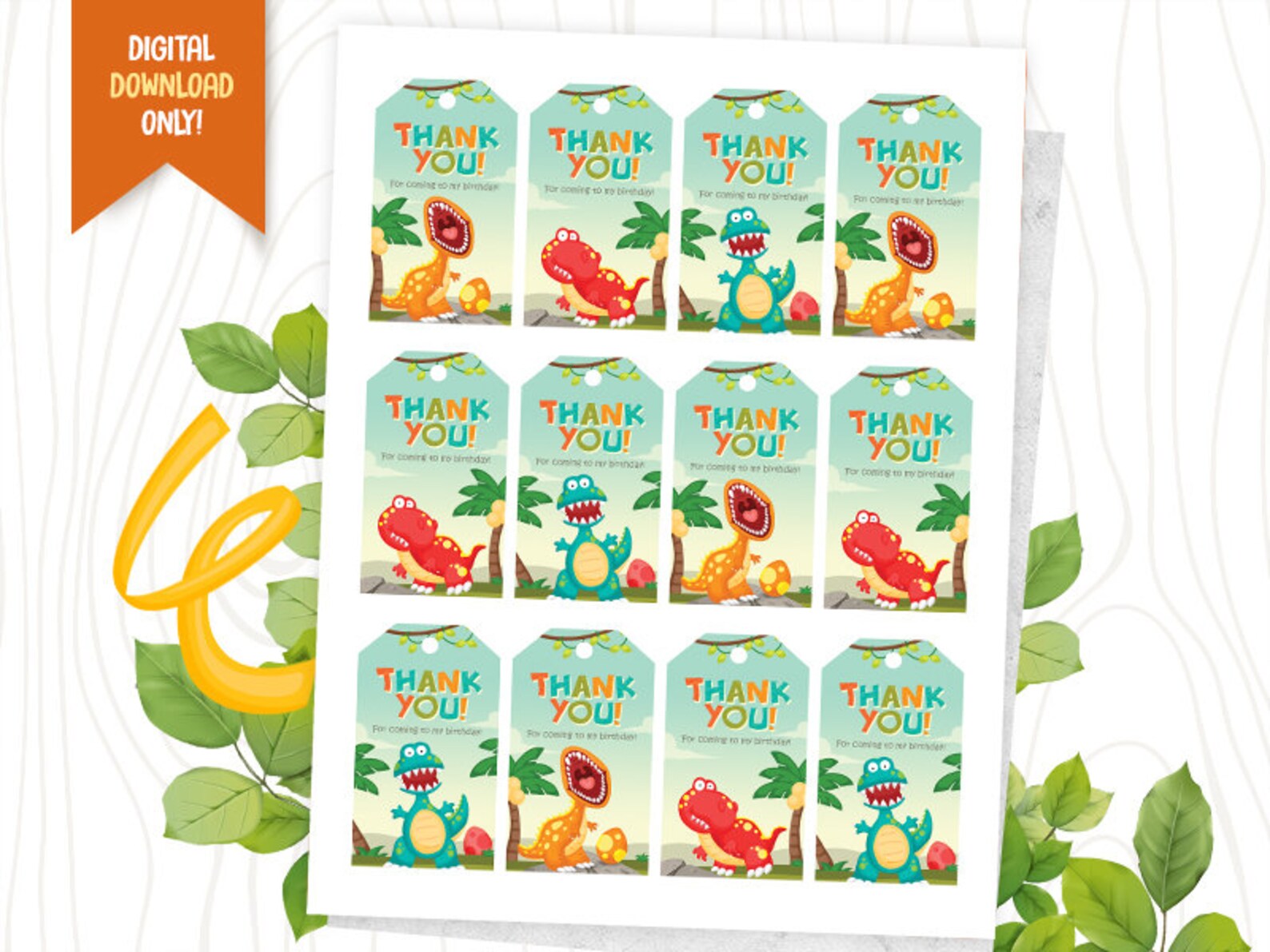 Dino Thank You Tags INSTANT DOWNLOAD Dinosaur Favor Tags - Etsy Canada