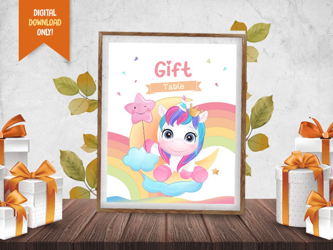 Unicorn Gift Table Sign, Cute Unicorn Gift Table Printable, Rainbow ...