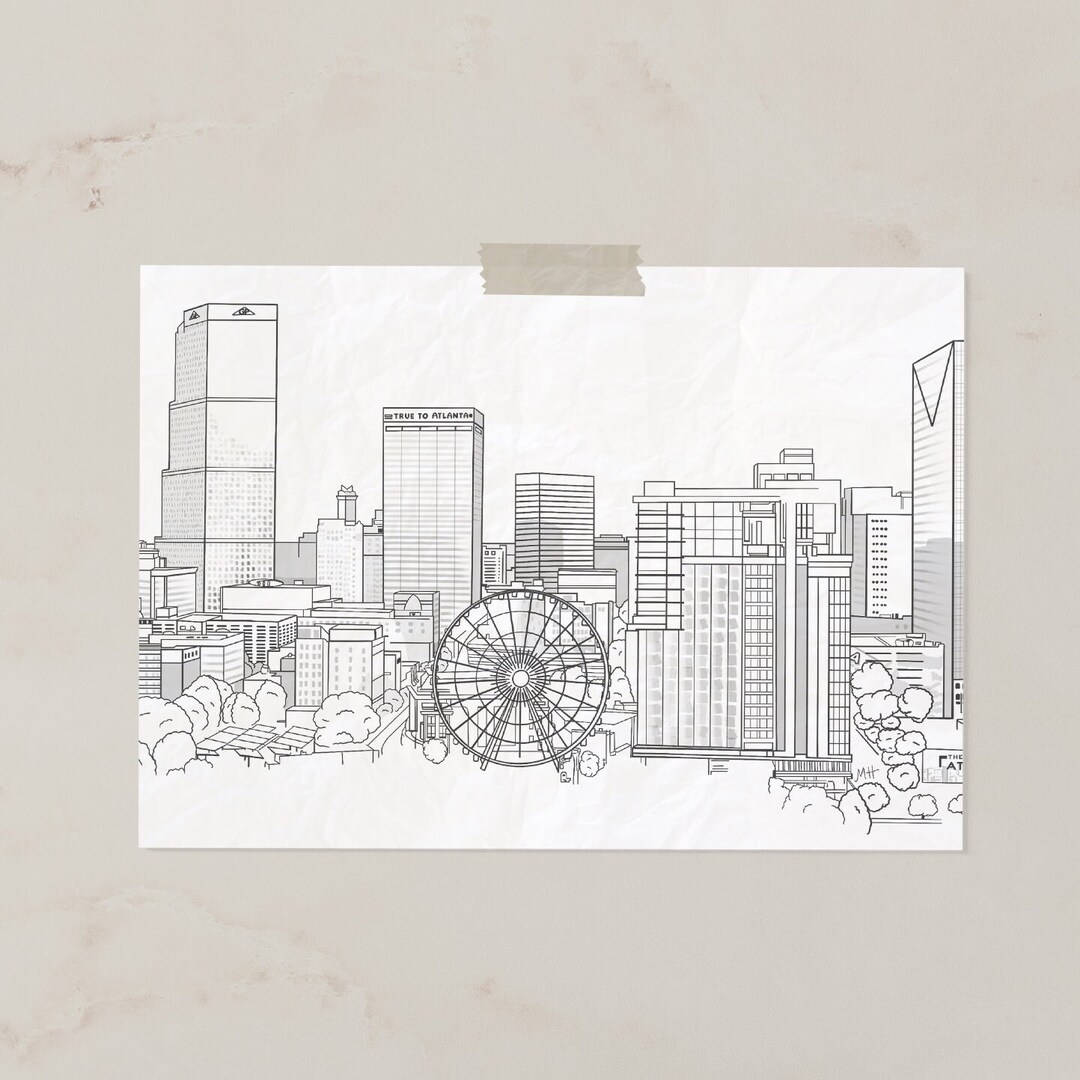 ATL Skyline Print Atlanta Art Print ATL Artwork Line Portrait Drawing ...