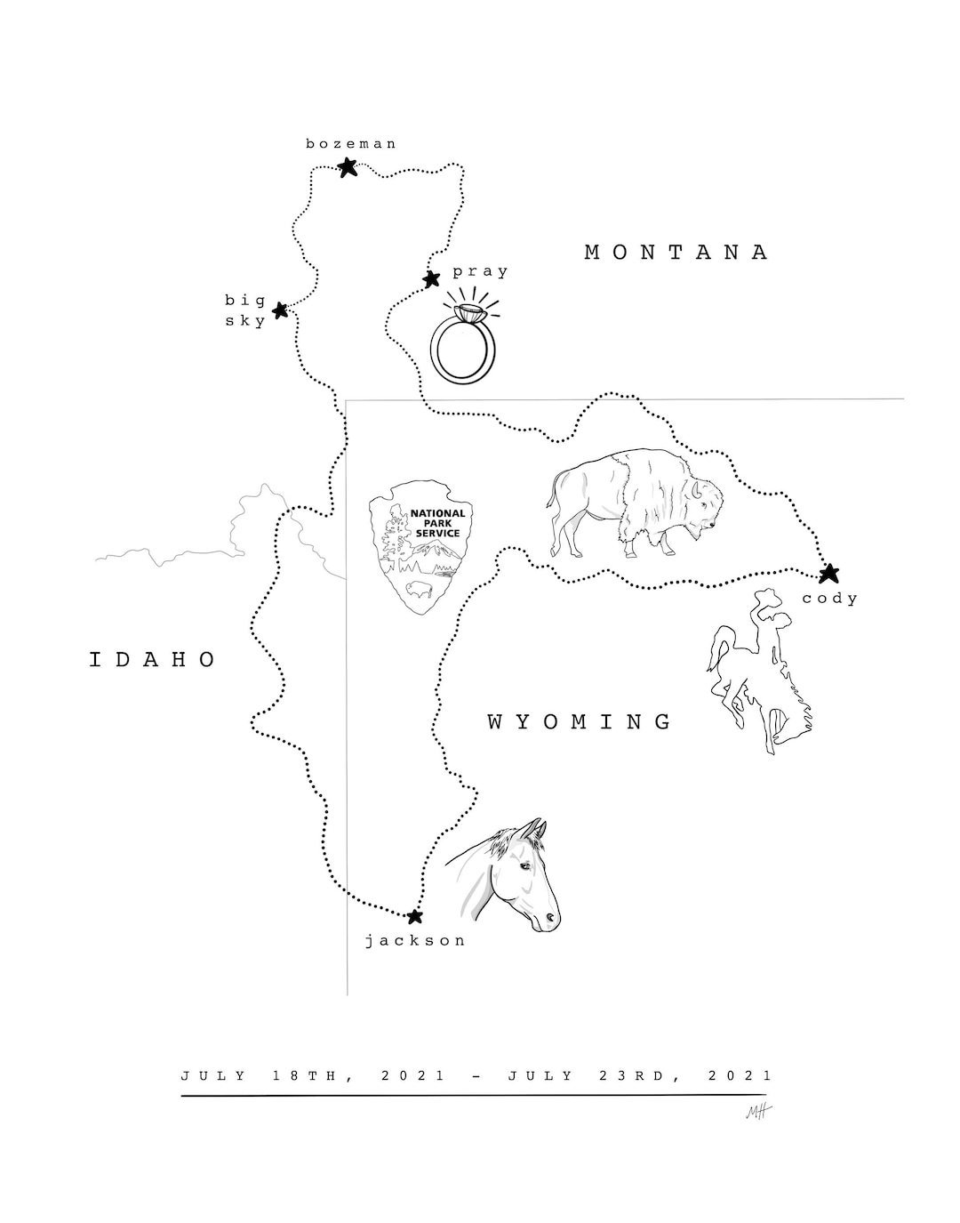 DIGITAL FILE Travel Portrait Road Trip Line Drawing Trip Itinerary ...