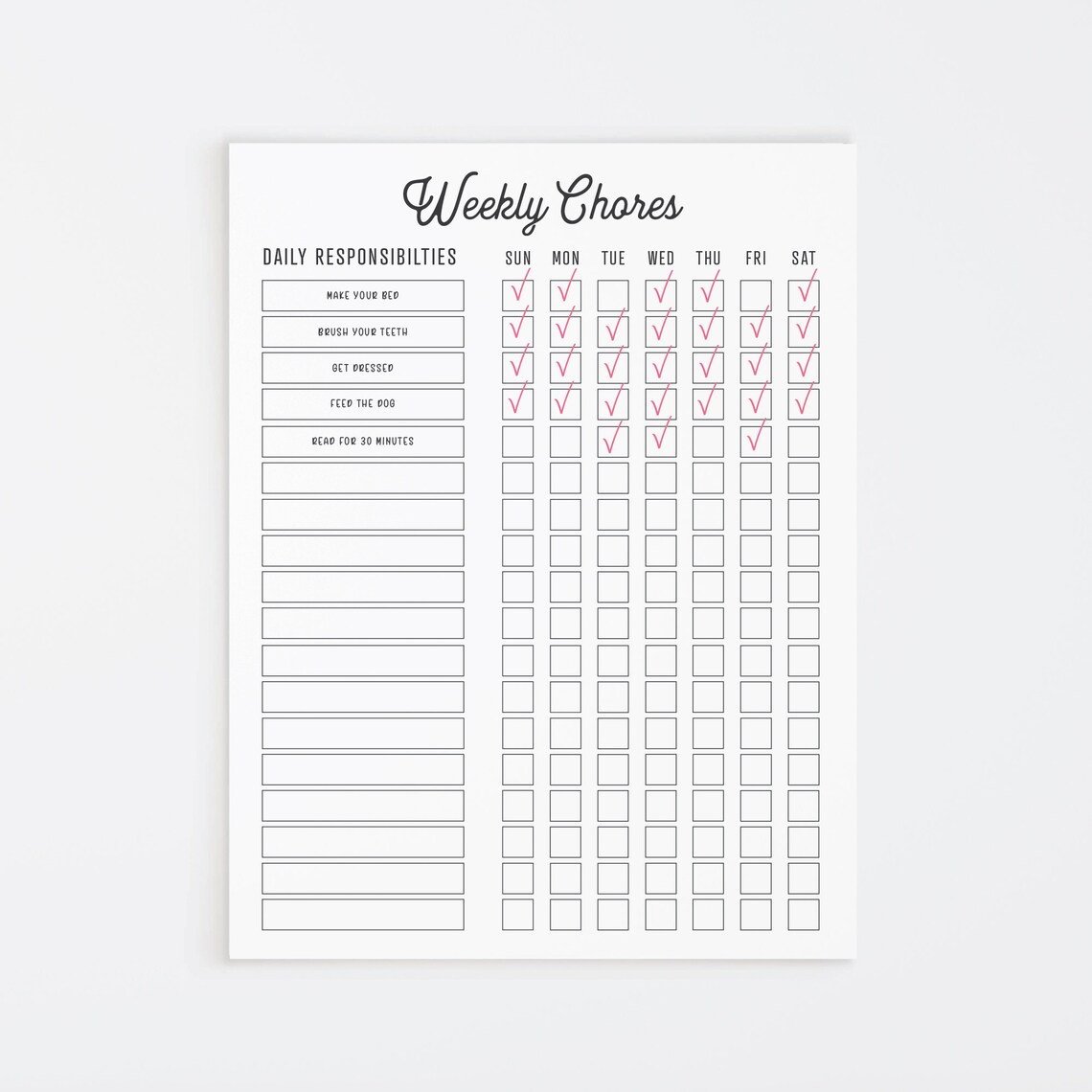 Weekly Chore and Responsibilities Chart for Kids | Printable to Do List ...