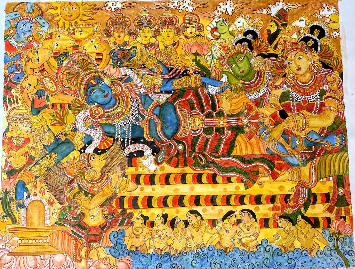Ananthasayanam Original Handmade Kerala Mural Painting on | Etsy