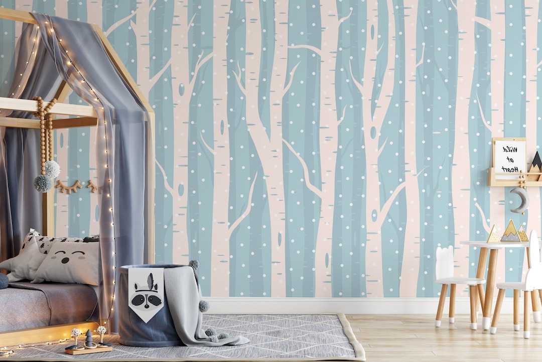 Scandinavian Forest Wallpaper Mural: Birch Tree Design for Living Room ...