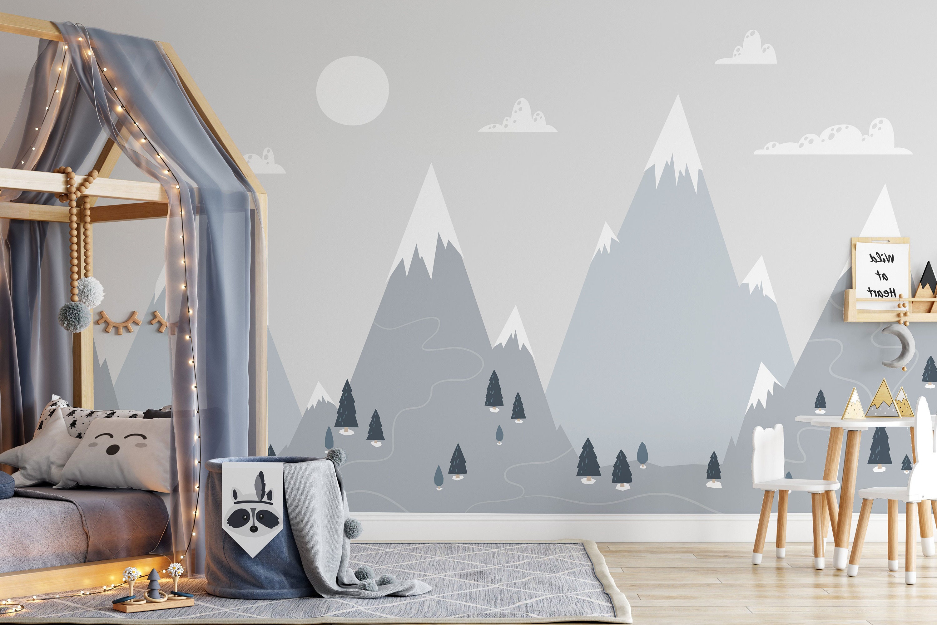 Mountain Landscape Scandinavian Style Mural Snowy Peaks | Etsy