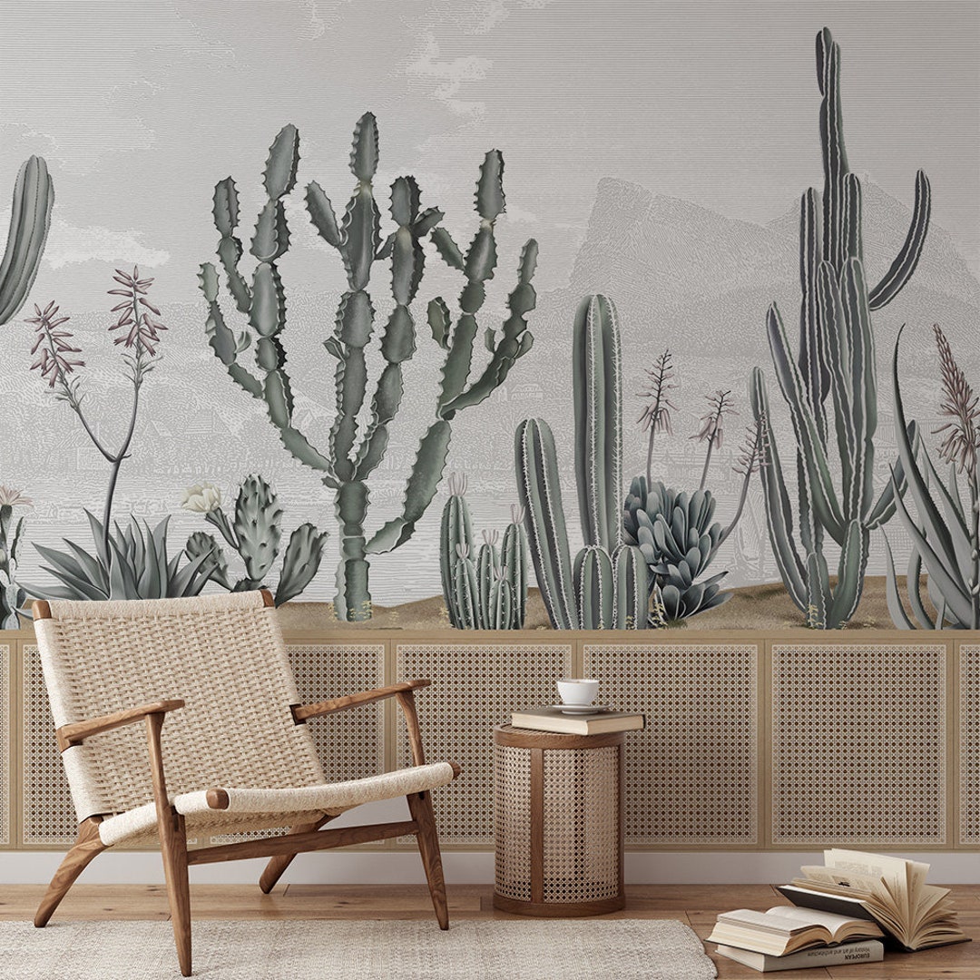 Cactus Wallpaper Mural: Desert Botanical Wall Decor - Etsy