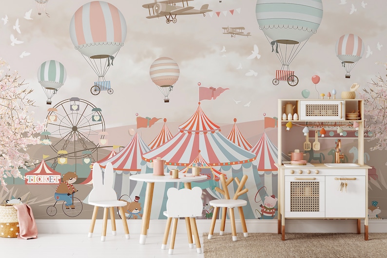 Circus Theme Wallpaper Mural: Whimsical Carnival Kids Room Decor - Etsy