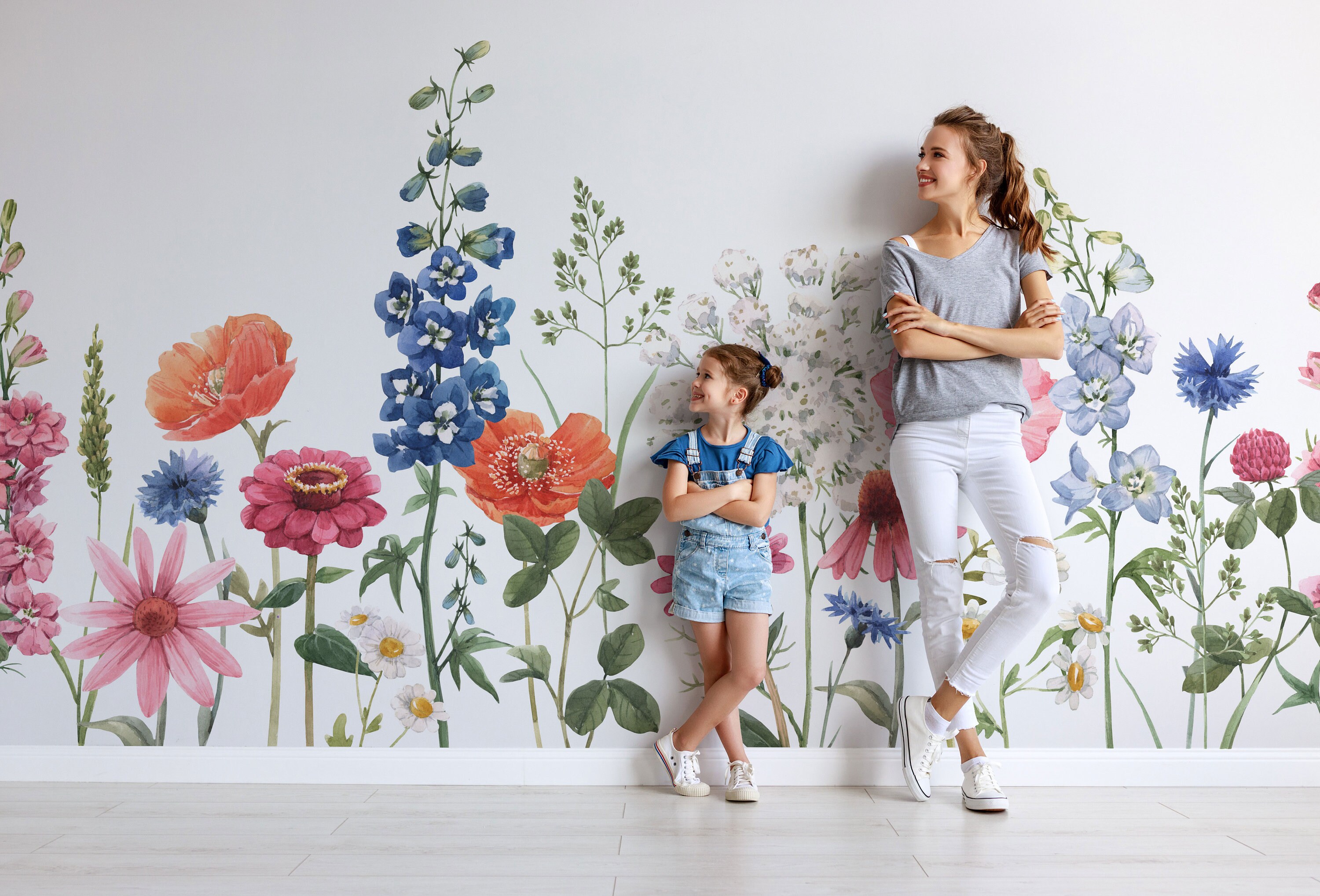 Watercolor Wildflower Field Mural Wallpaper - Peel and Stick - Etsy