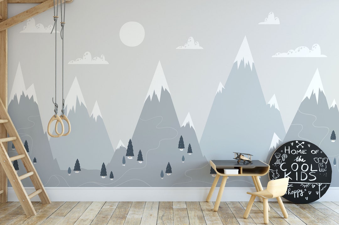 Mountain Landscape, Scandinavian Style Mural, Snowy Peaks Wallpaper ...