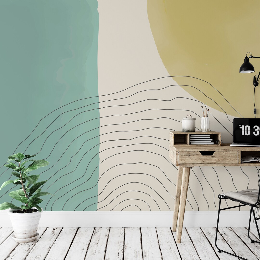 Hand Painted Abstract Wallpaper Mural - Self Adhesive, Minimal Artistic ...