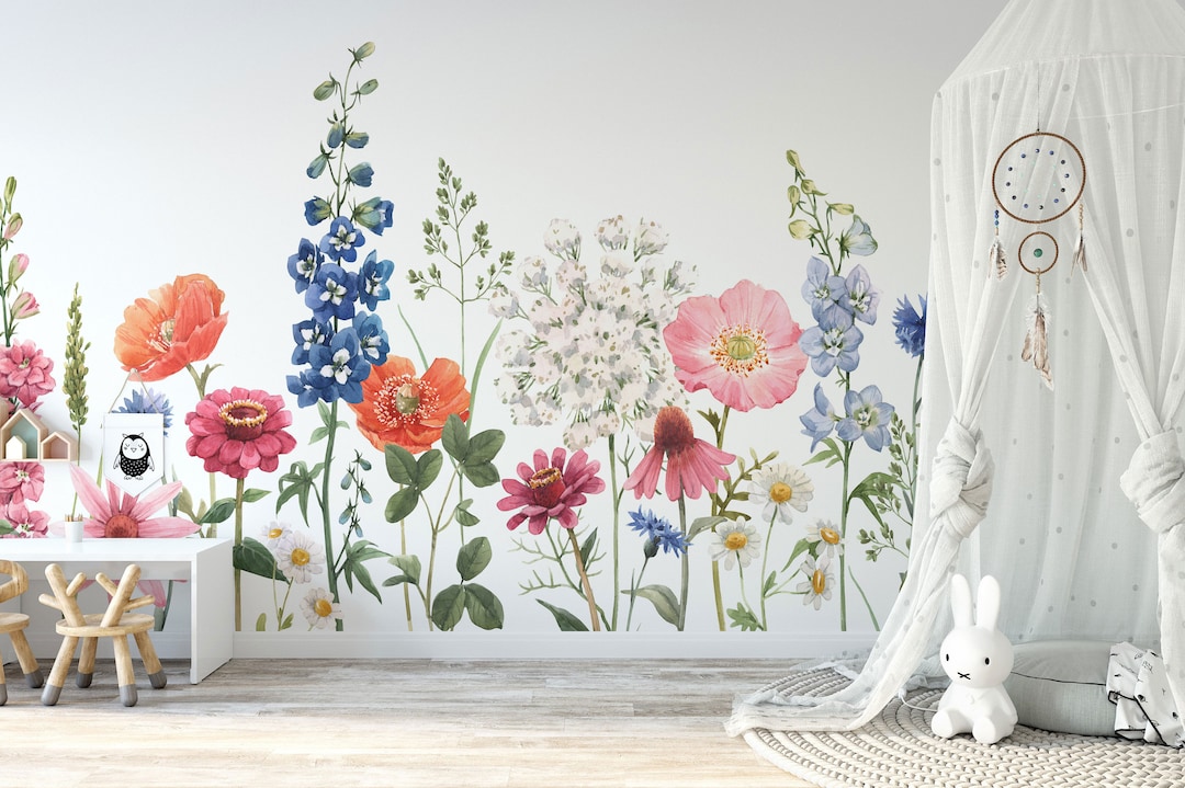 Watercolor Wildflower Field Mural Wallpaper - Peel and Stick - Etsy
