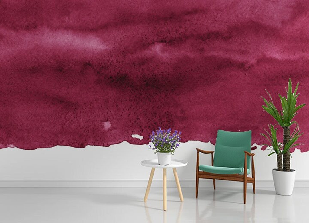 Maroon and White Watercolor Wallpaper Watercolor Removable Peel N Stick ...