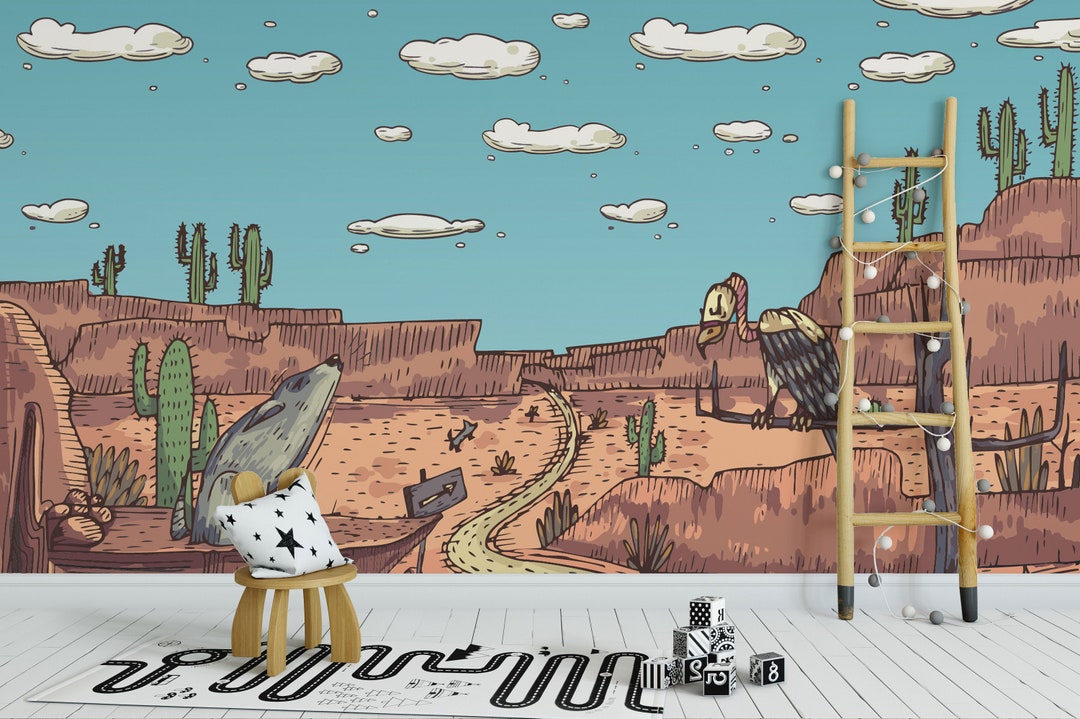 Kids Room Desert Wallpaper, Wildlife in the Desert - Birds - Plants ...